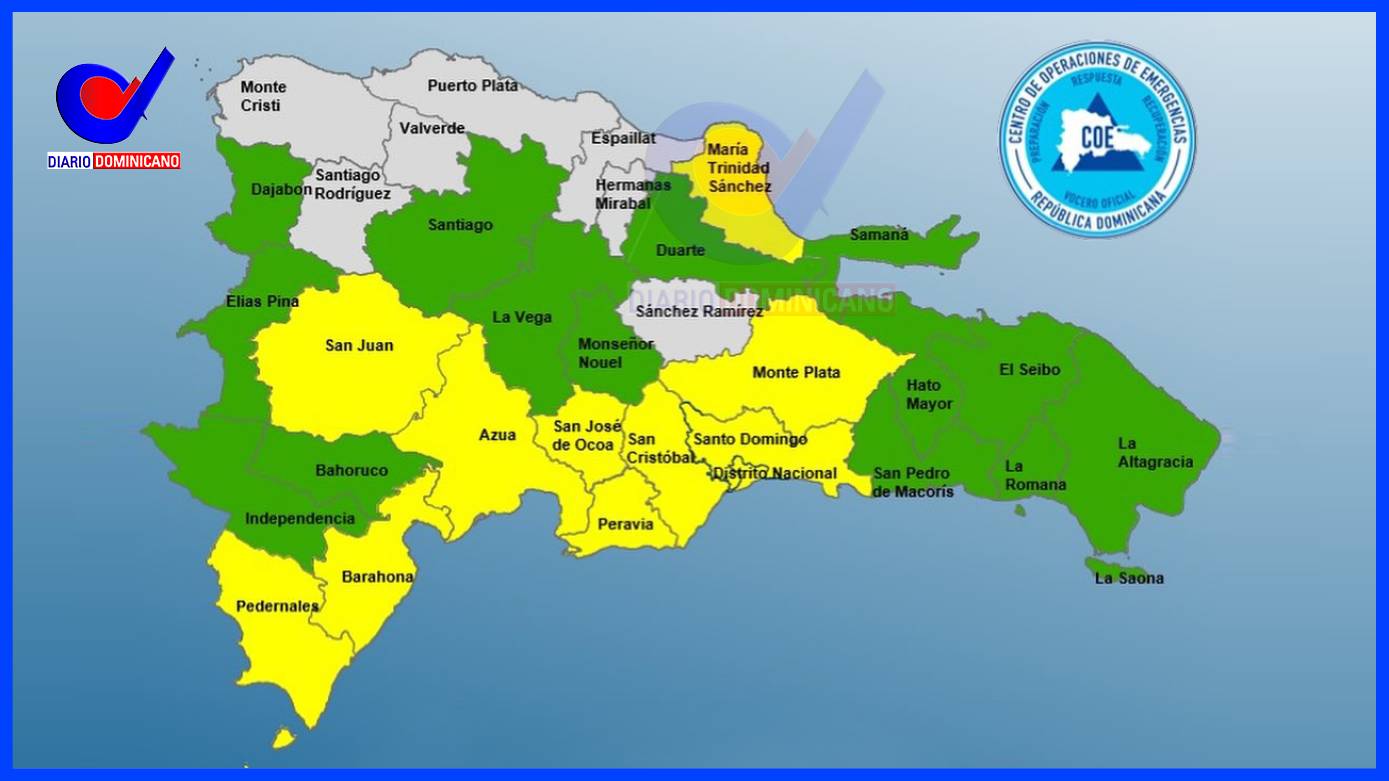 El COE mantiene 10 provincias y al Distrito Nacional en alerta amarilla ...